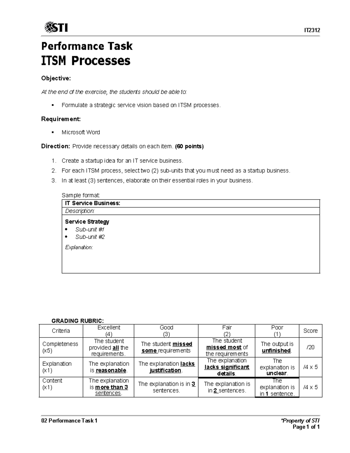 02 Performance Task 1 - ITSM Process - IT Performance Task ITSM ...