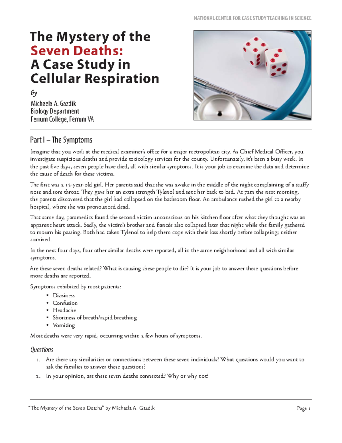 Cellular Respiration Case Study - Part I – The Symptoms Imagine that ...