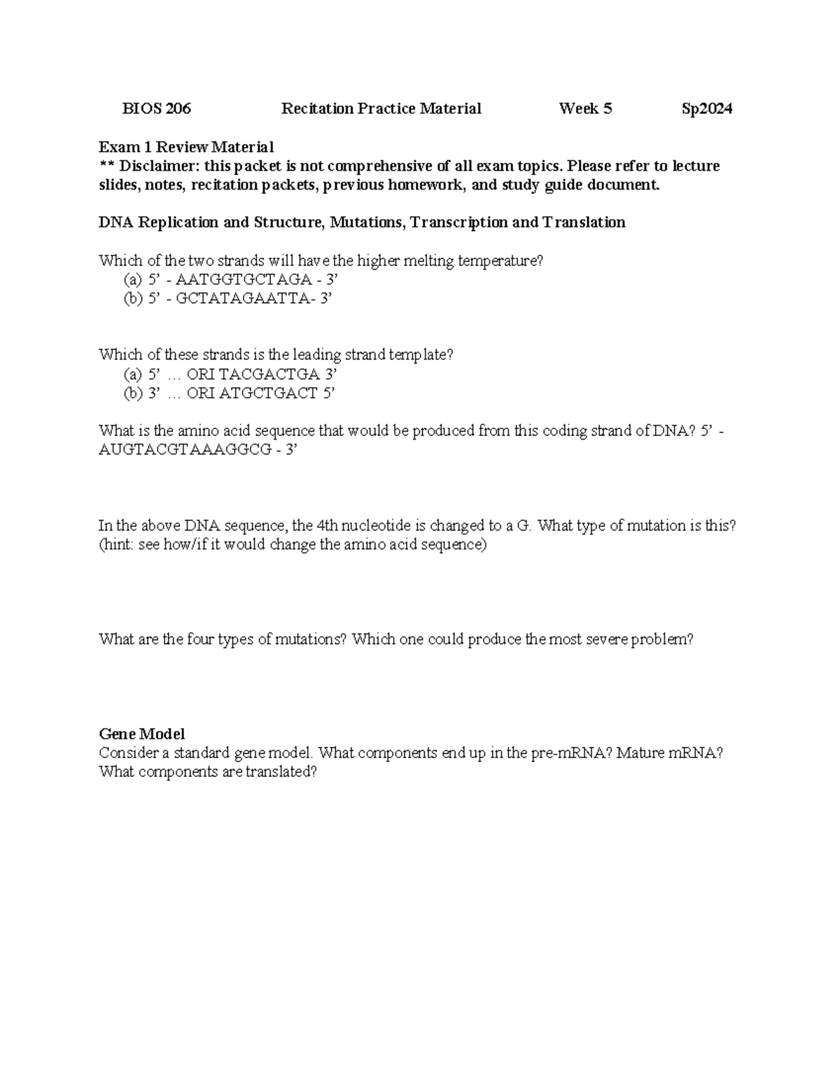 Reci Packet Week 5 Spring 2024 - BIOS 206 Recitation Practice Material ...