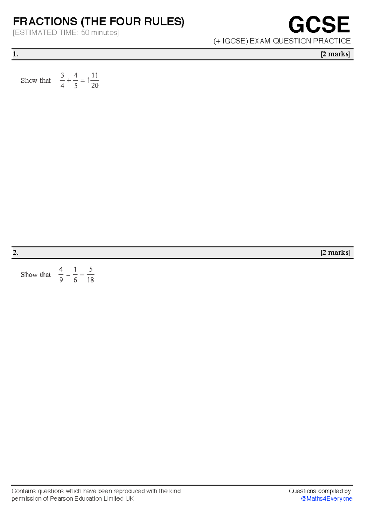 Fractions-the-four-rules Home Work - FRACTIONS (THE FOUR RULES ...