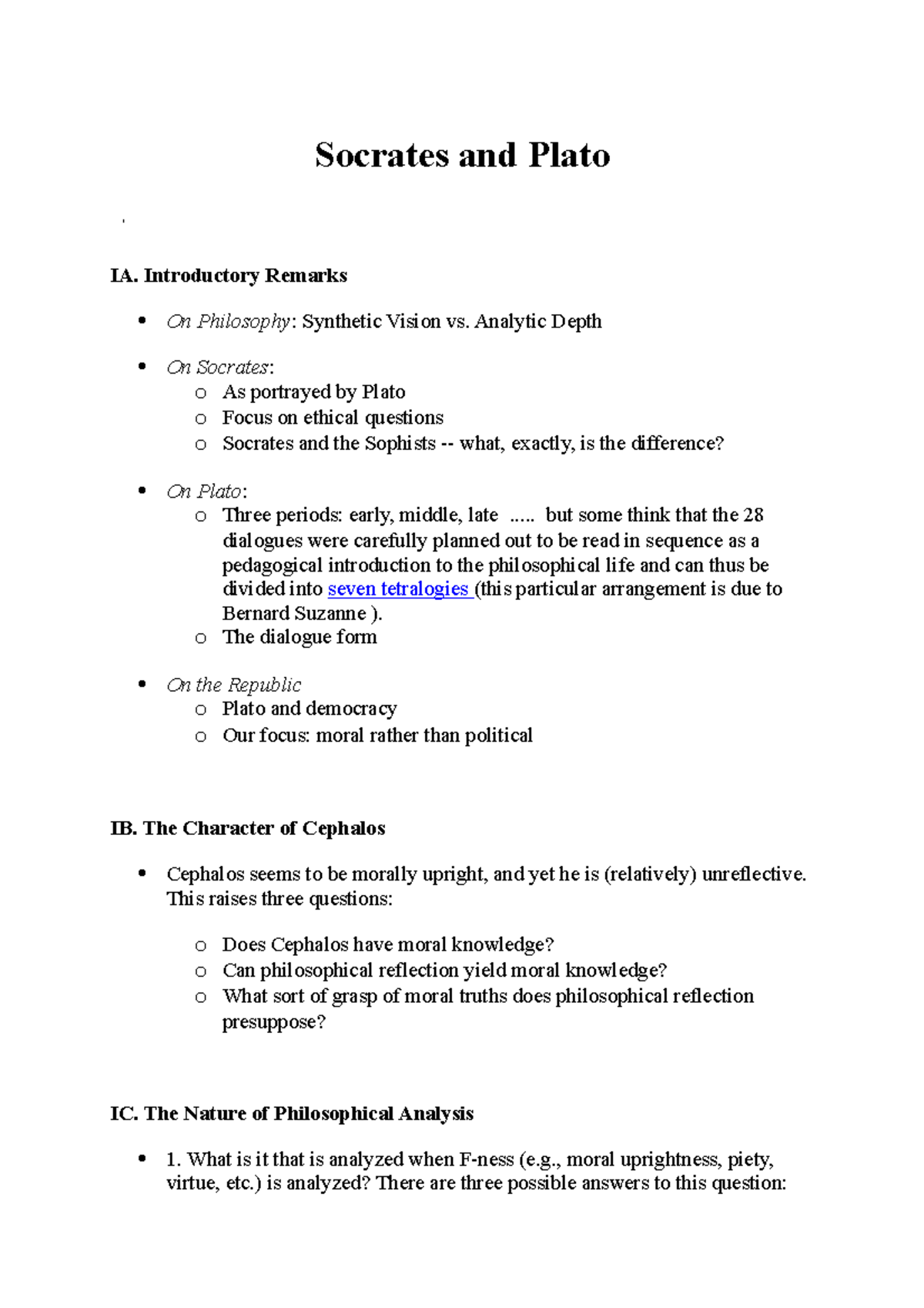 Socrates and Plato from Phil 30301 - Socrates and Plato IA ...