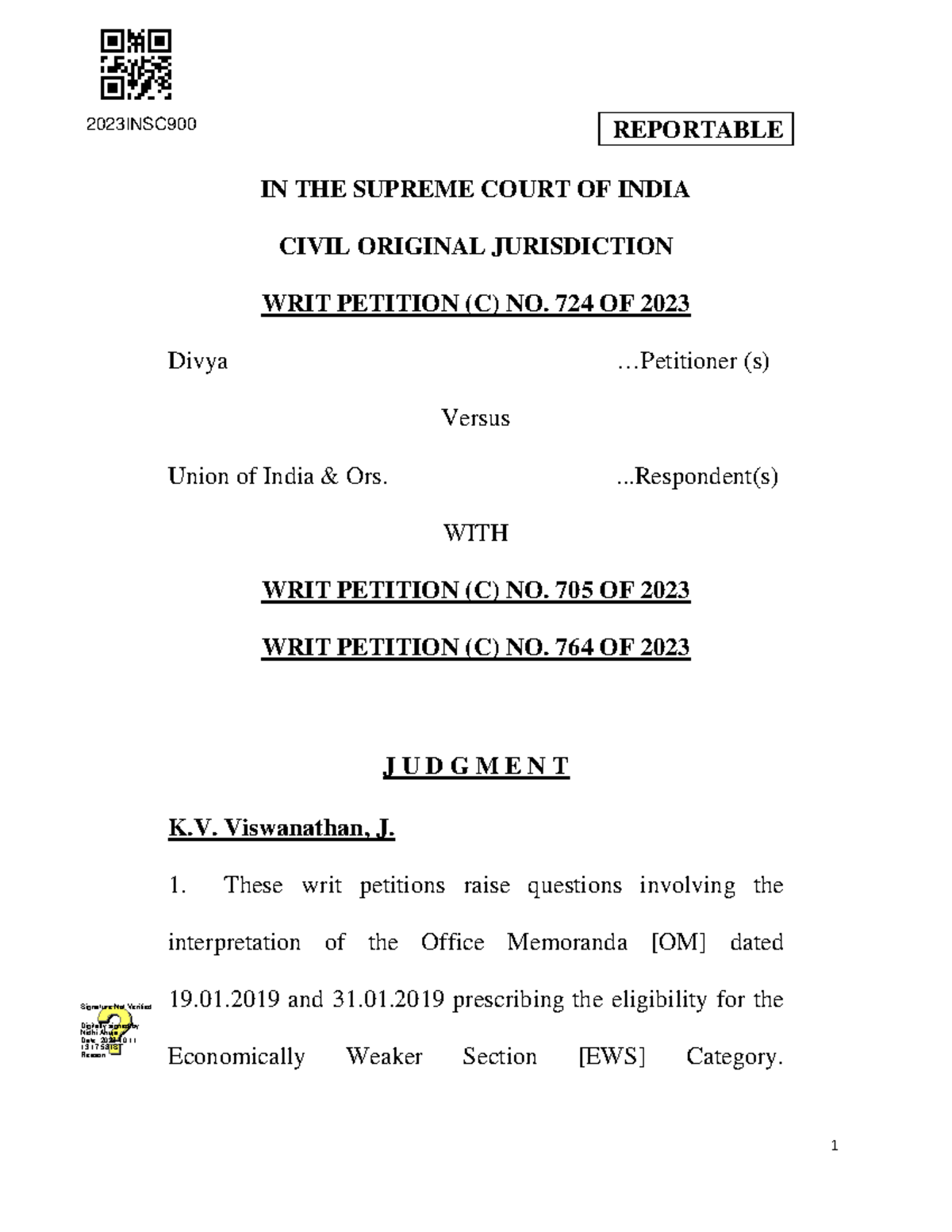 Divya vs Union Of India on 9 October 2023 - 2023INSC REPORTABLE IN THE ...