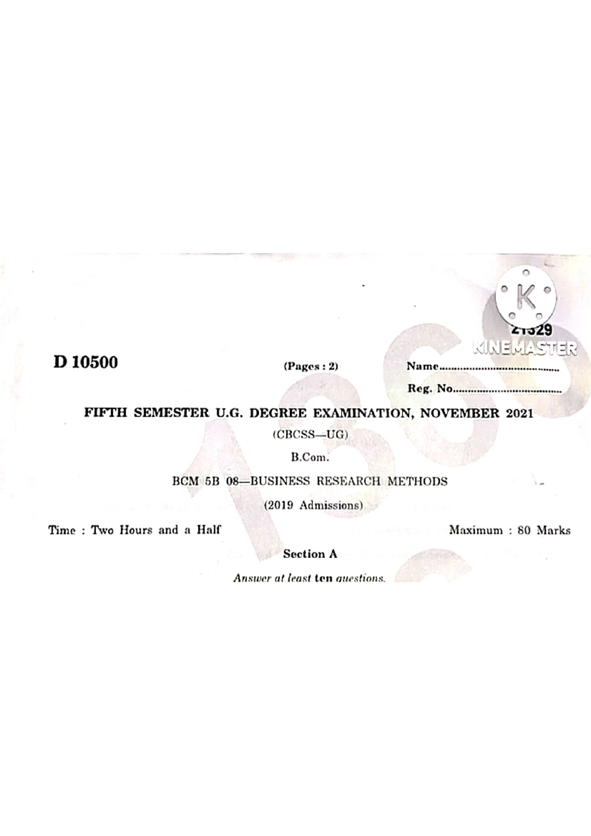 Business Research Method previous Question Paper 2021 credit Uo - Bachelor of commerce (bcom ...