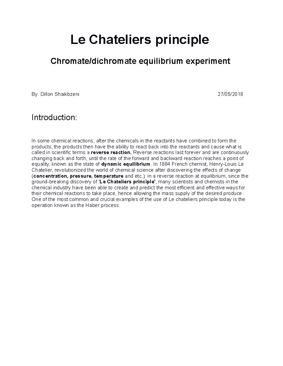 Document 1 - Lecture notes 6 - Le Chateliers principle Chromate ...