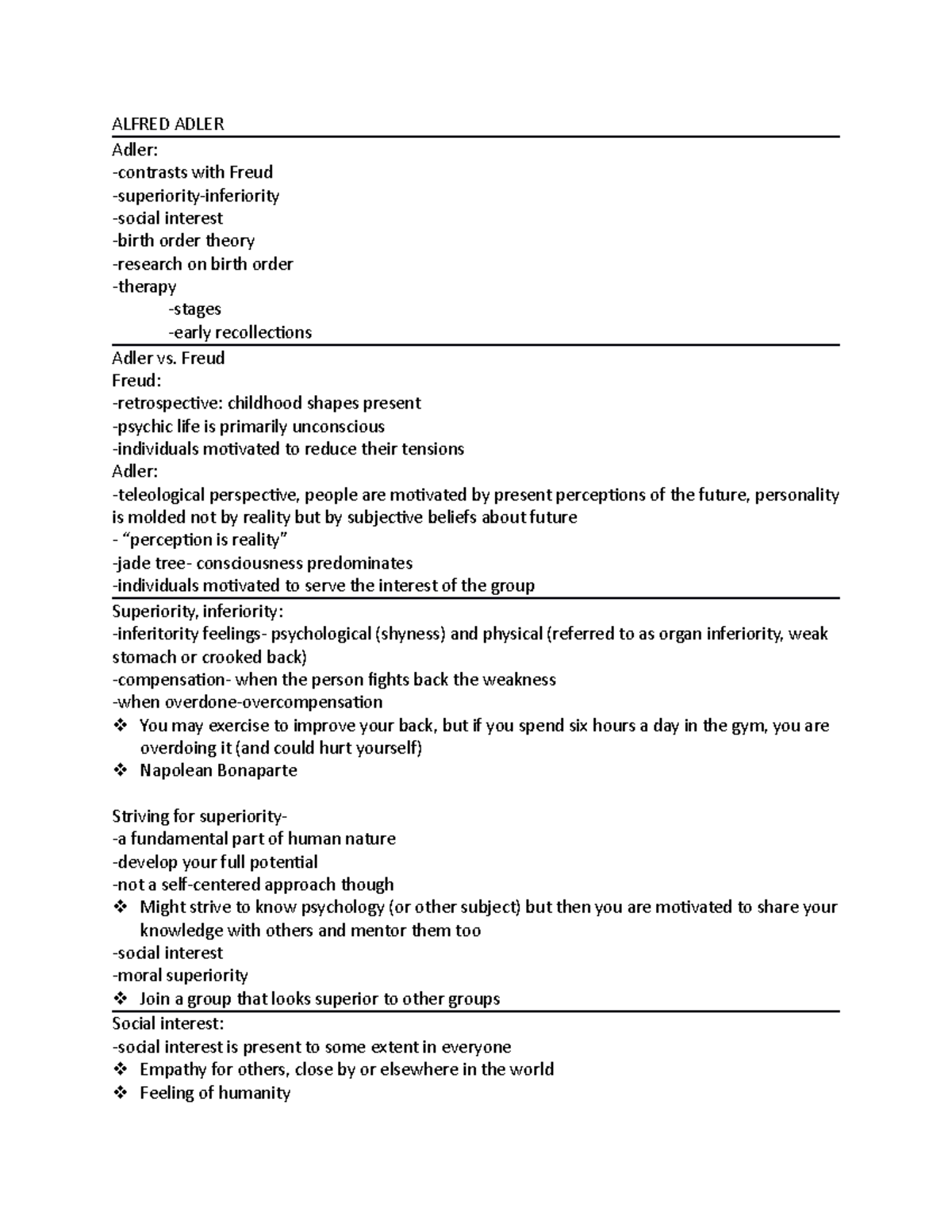 Alfred Adler - ALFRED ADLER Adler: -contrasts with Freud -superiority ...