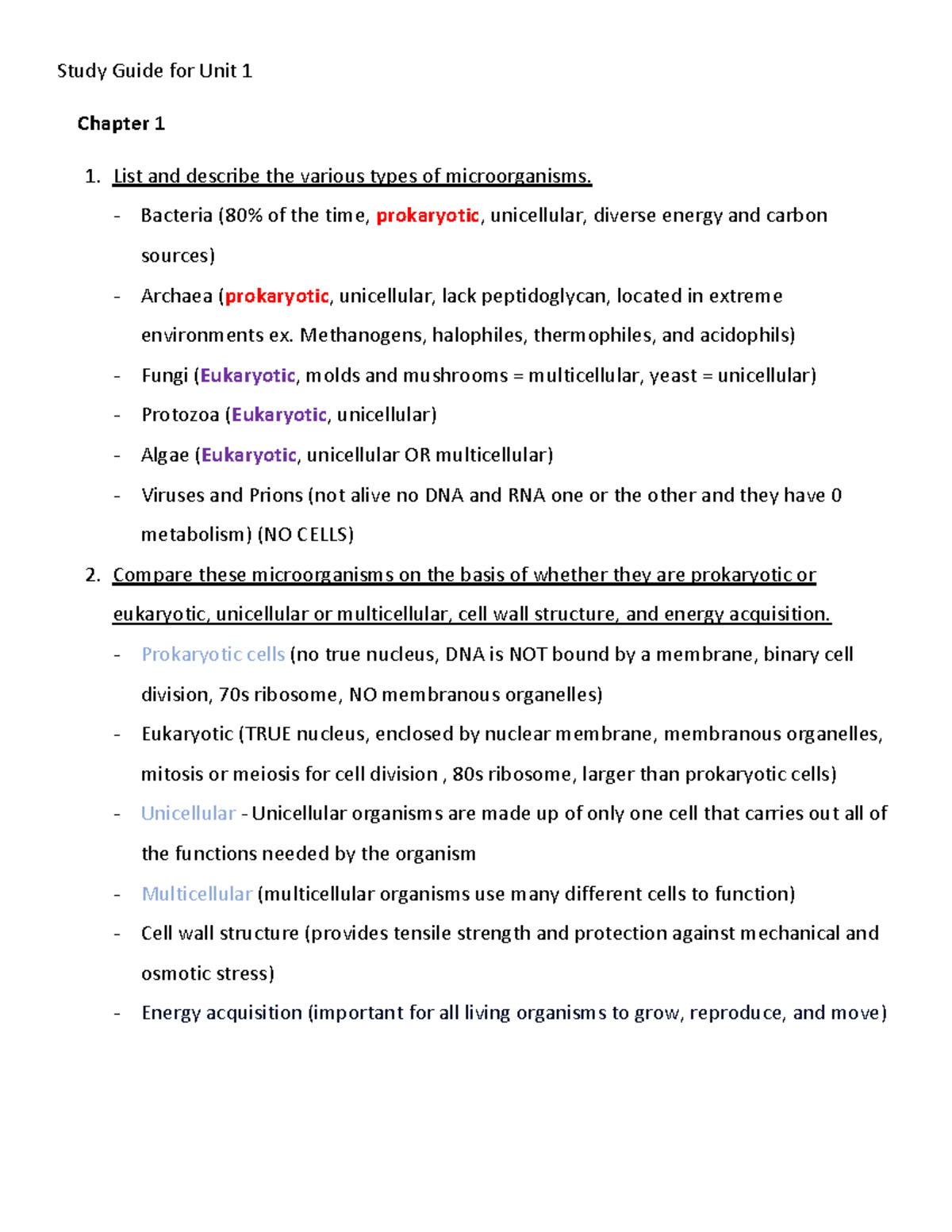 Unit 1 Study Guide Micro - Study Guide for Unit 1 Chapter 1 1. List and ...