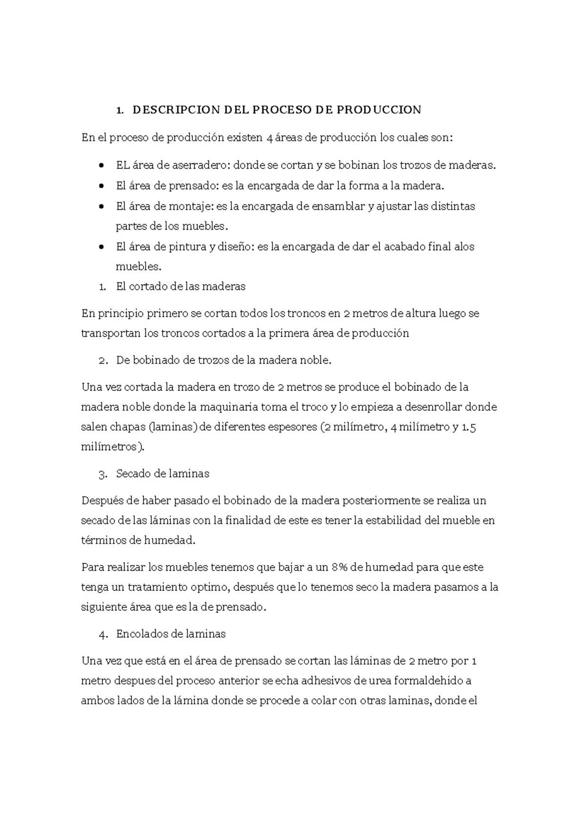 Vdvdvdvd - Producción de un mueble - 1. DESCRIPCION DEL PROCESO DE ...