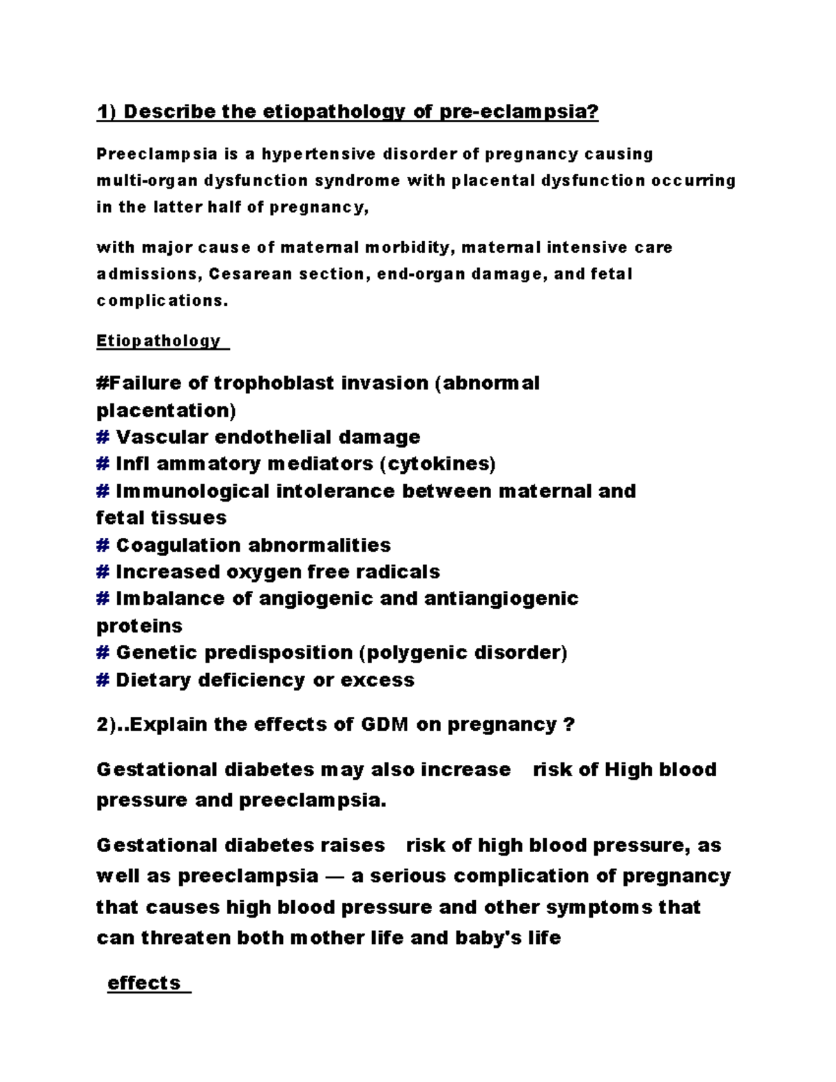 Obg U-7 5M - unit 7 obg 5m - 1) Describe the etiopathology of pre ...