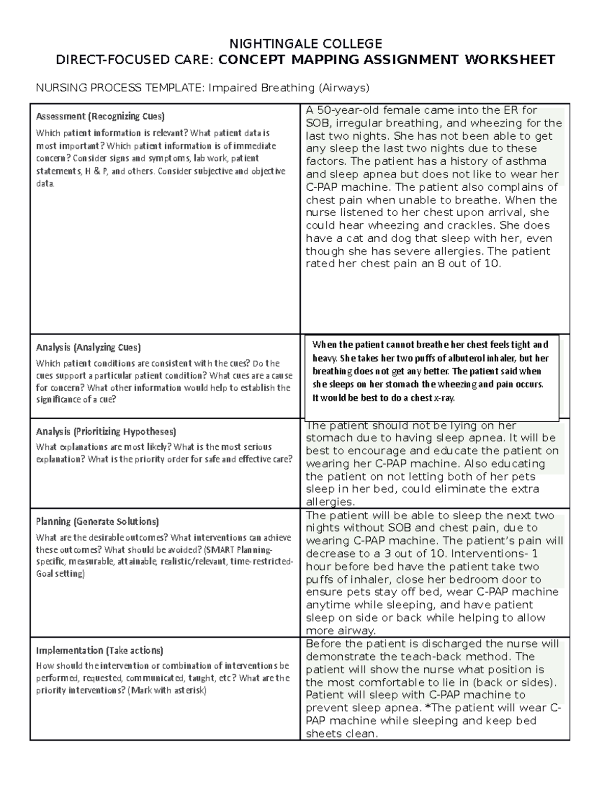 Concept Map #2 2023 - NIGHTINGALE COLLEGE DIRECT-FOCUSED CARE: CONCEPT ...