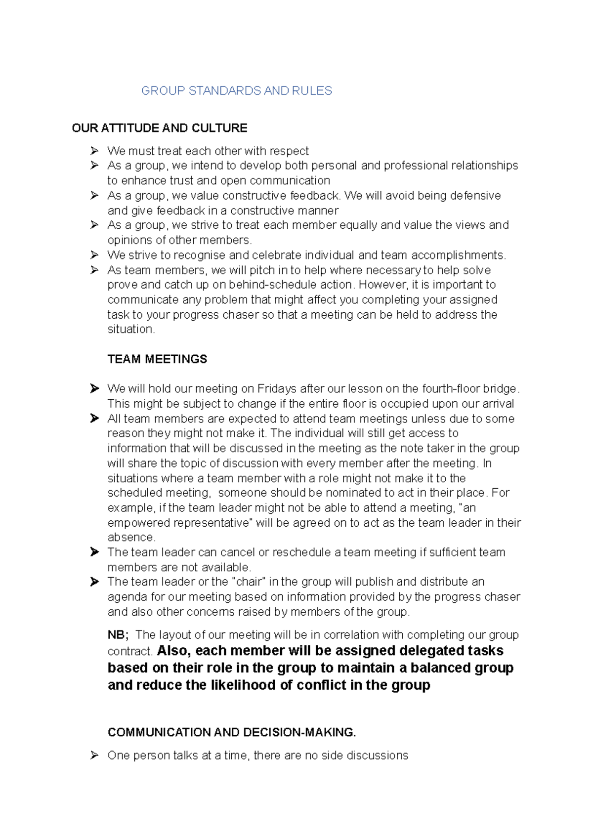 Group Standards AND Rules - GROUP STANDARDS AND RULES OUR ATTITUDE AND ...