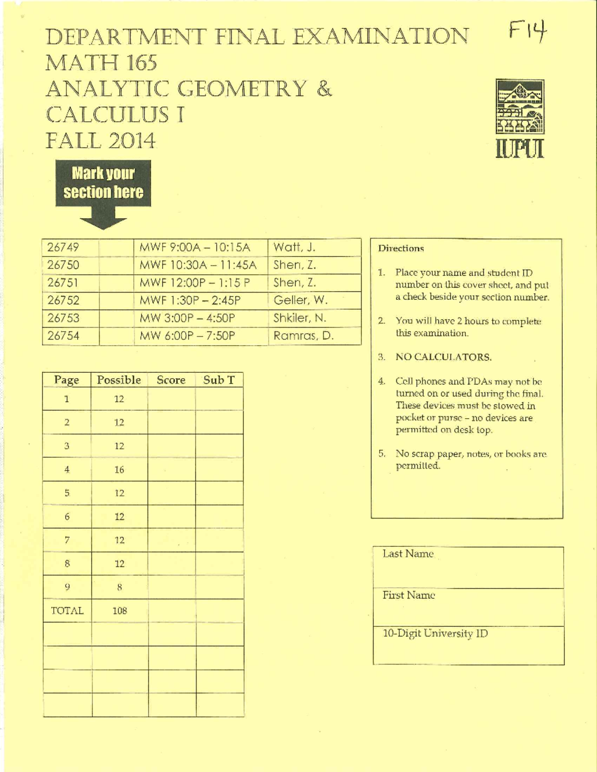 Fall 2014 165 Final - MATH16500 - Studocu