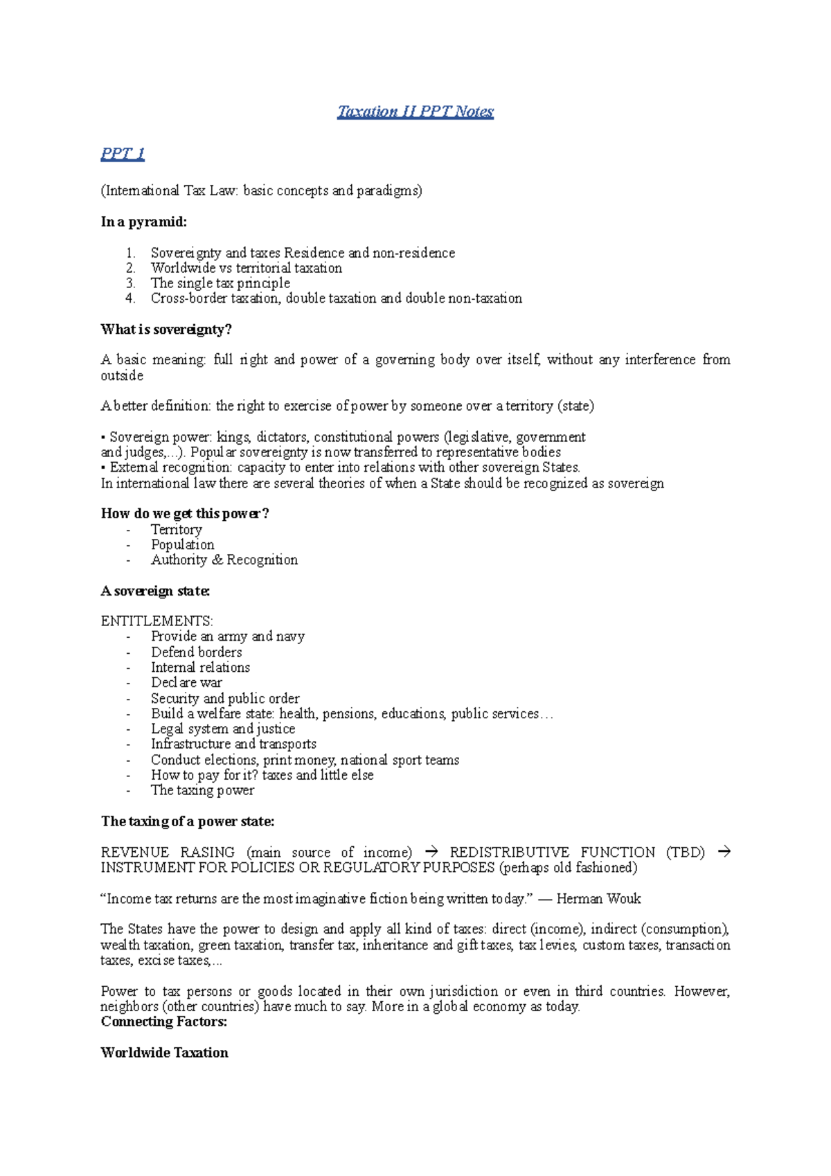 Taxation II PPT Notes PDF - Taxation II PPT Notes PPT 1 (International ...