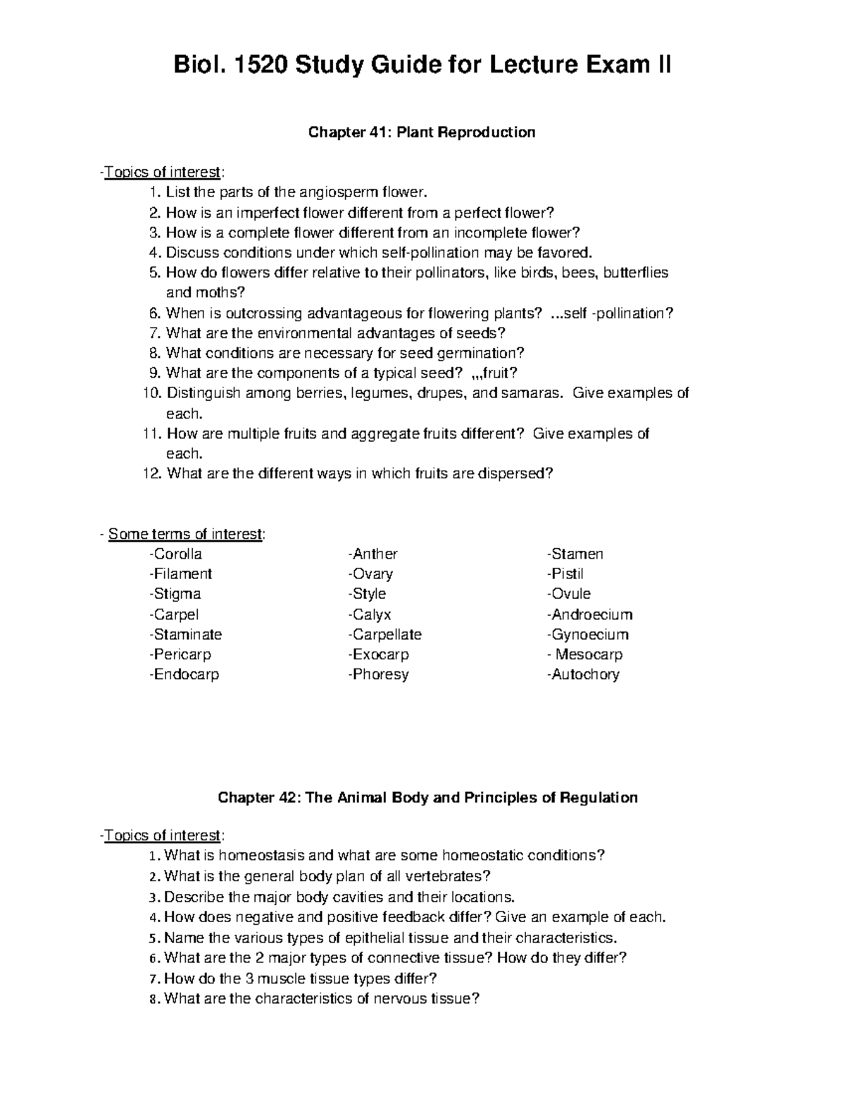 Study Guide for 2nd Lecture Exam, Chapter 41, 42, 46-49 - Warning: TT: undefined function: 32 ...