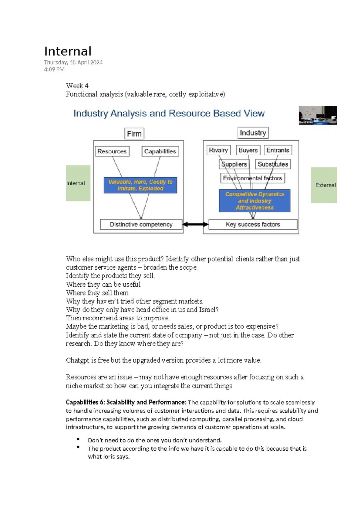 Week 4 - Internal Analysis Notes - Internal Thursday, 18 April 2024 4: ...