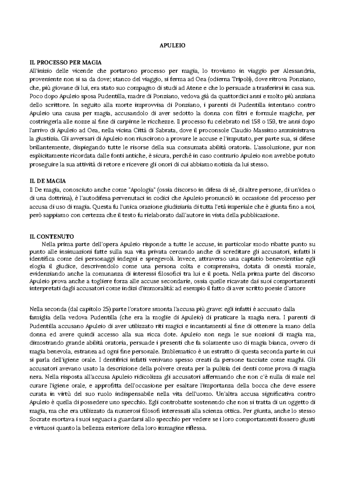 Apuleio, de magia - APULEIO IL PROCESSO PER MAGIA All'inizio delle ...