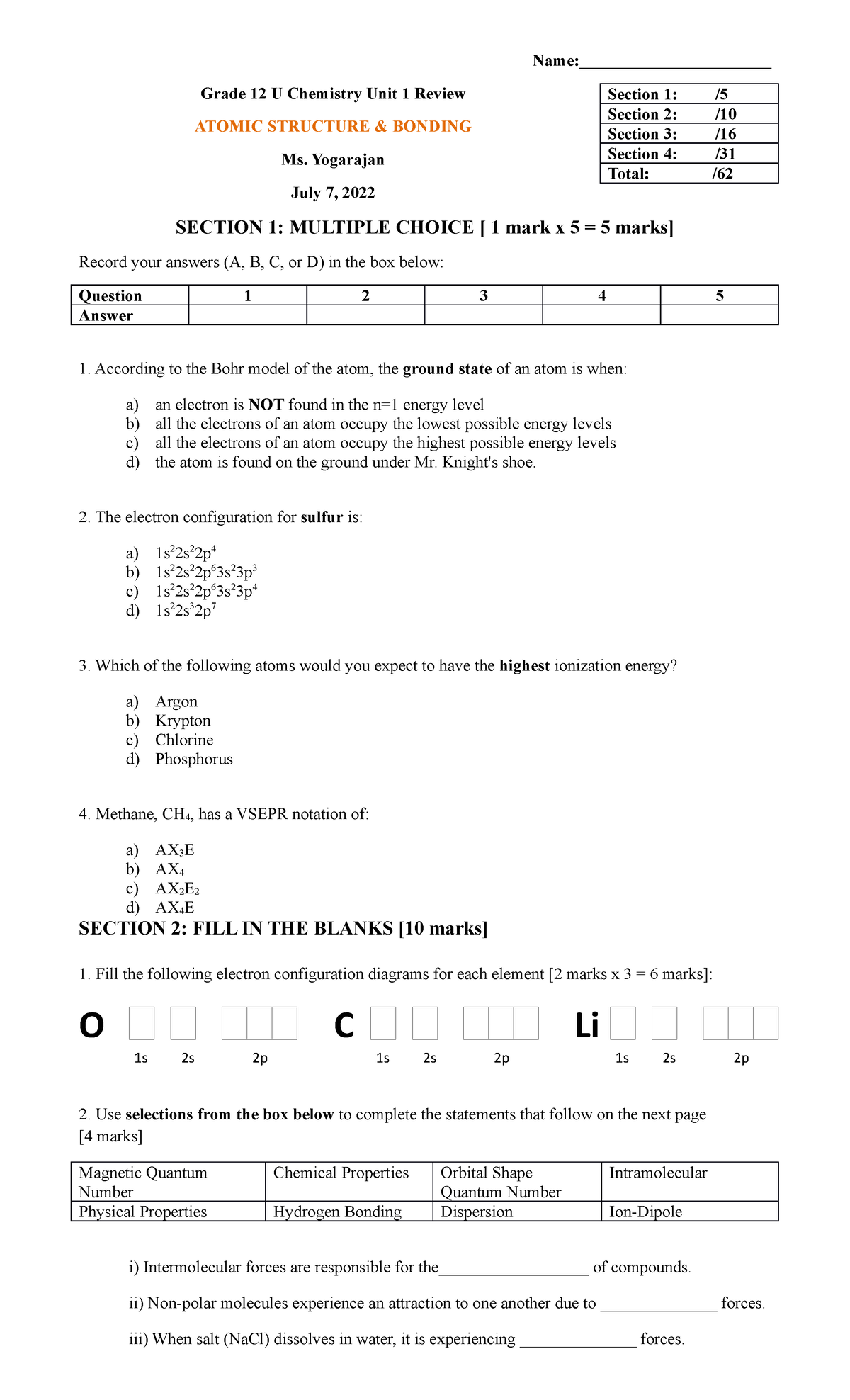 UNIT 1 Practice Review - Name:_______________________ Grade 12 U ...