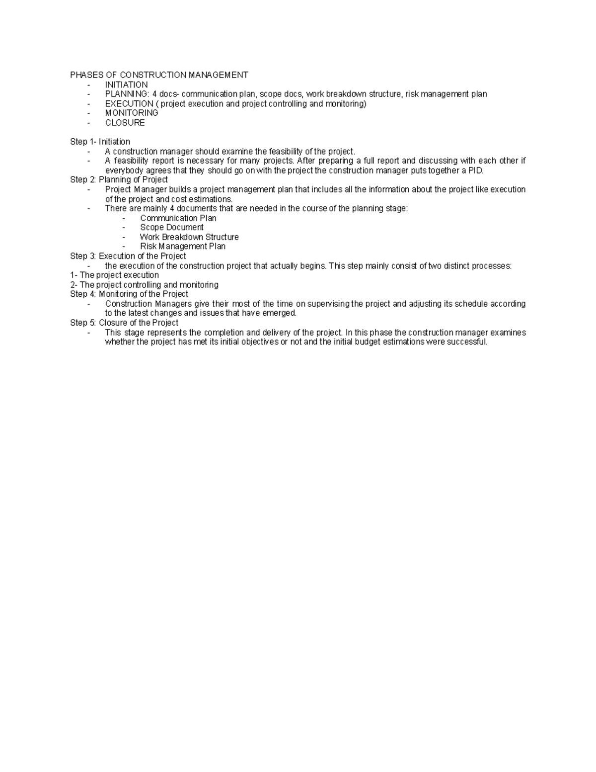 Phases OF Construction Management - PHASES OF CONSTRUCTION MANAGEMENT ...