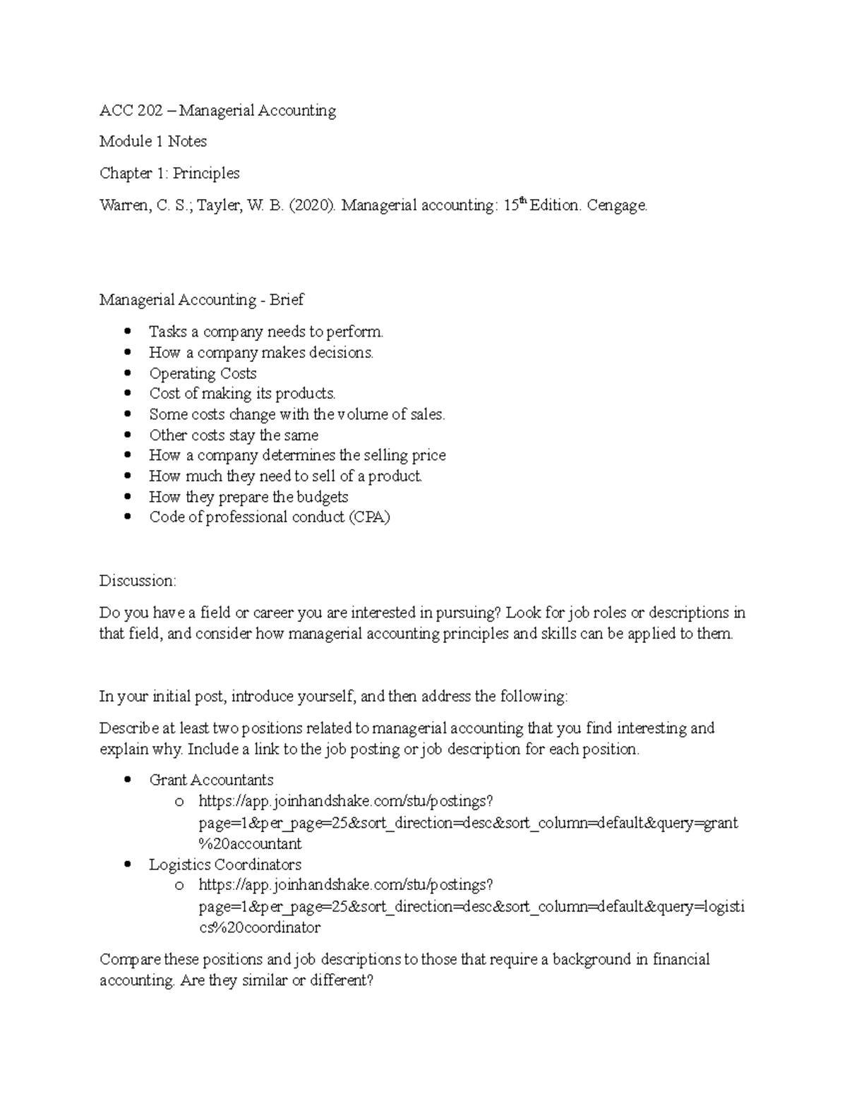 ACC 202 - Managerial Accounting Notes - ACC 202 – Managerial Accounting ...