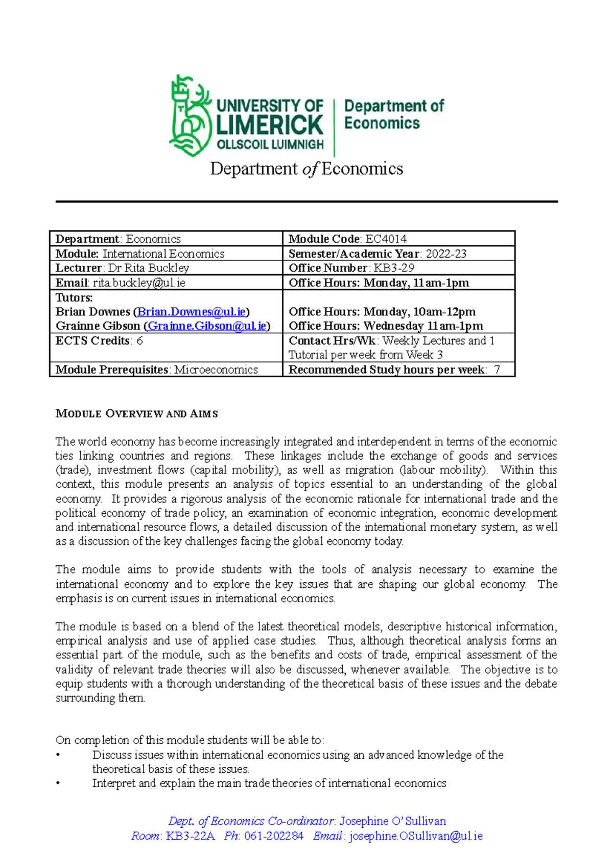 EC4014 Module Outline 2022-23 - Department of Economics Department ...