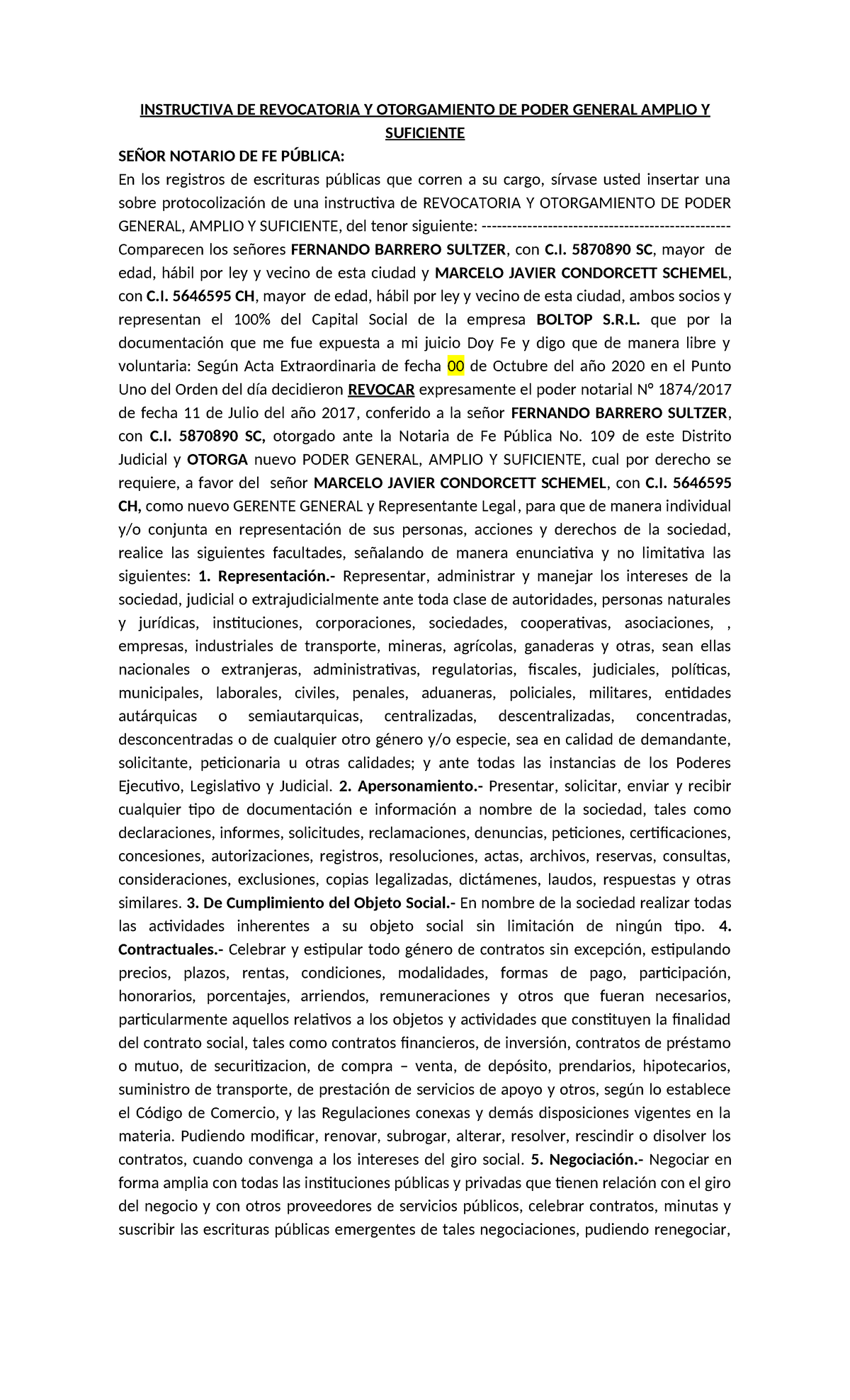 Poder General, Amplio y Suficiente Boltop SRL - INSTRUCTIVA DE ...
