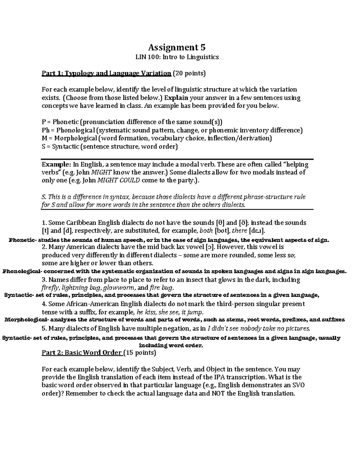 LIN100 Assignment 5 Assignment 5 LIN 100 Intro To Linguistics Part 1 lin100-assignment-5-assignment-5-lin-100-intro-to-linguistics-part-1