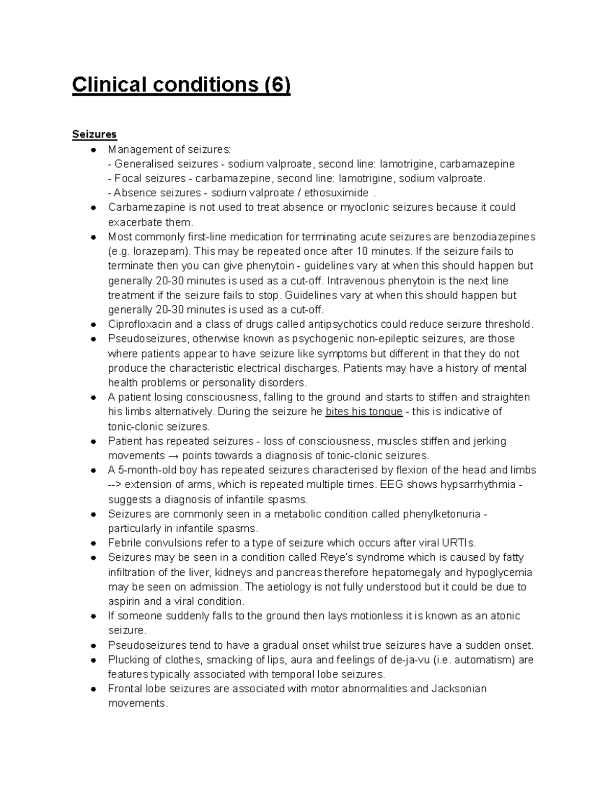 Clinical conditions - This is a summary of notes I put together to help ...