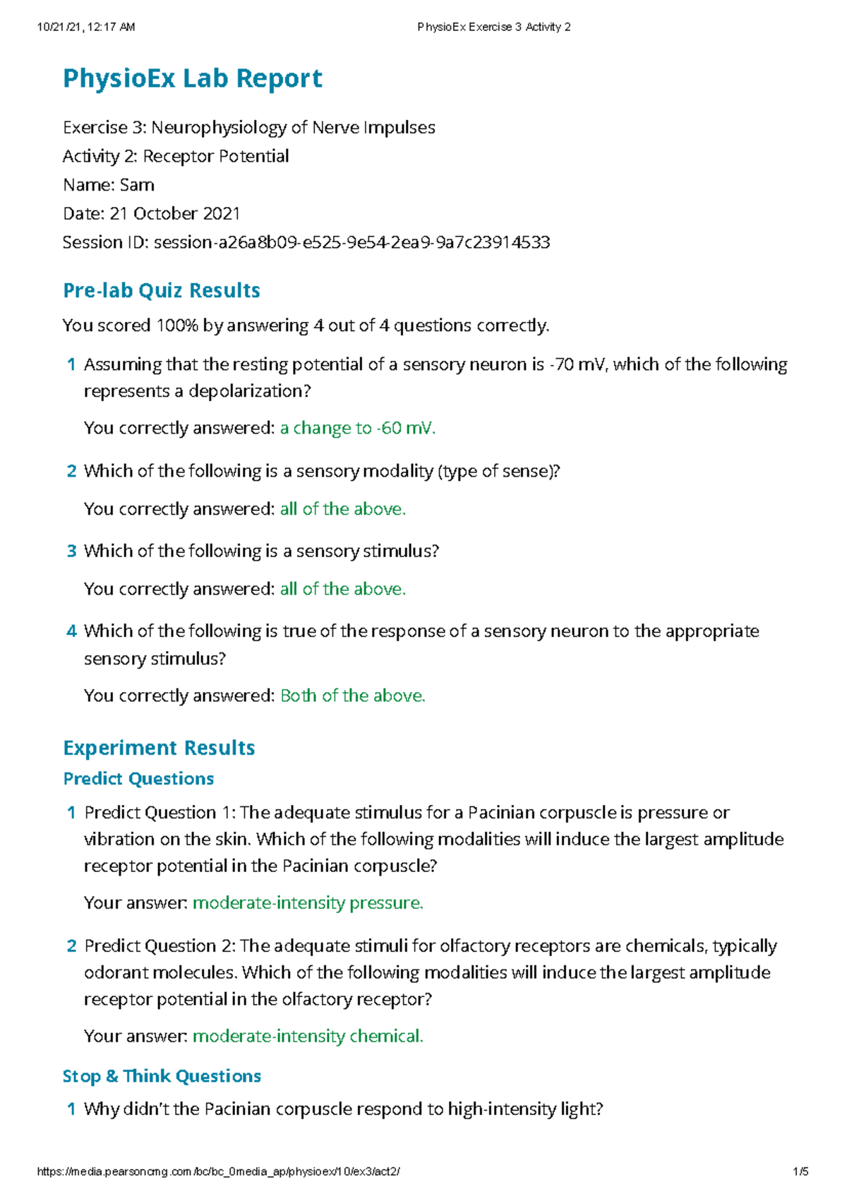 Physio lab report assignment summer - 12:17 AM PhysioEx Exercise 3 ...