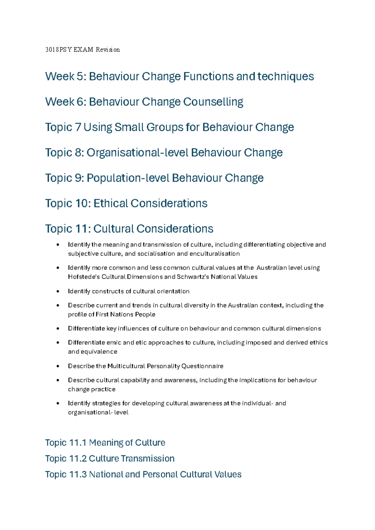 3018PSY EXAM Revision - 3018PSY EXAM Revision Week 5: Behaviour Change Functions and techniques ...