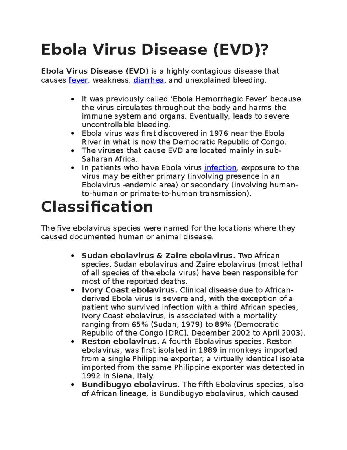 Notes Ebola Virus Disease - Ebola Virus Disease (EVD)? Ebola Virus ...