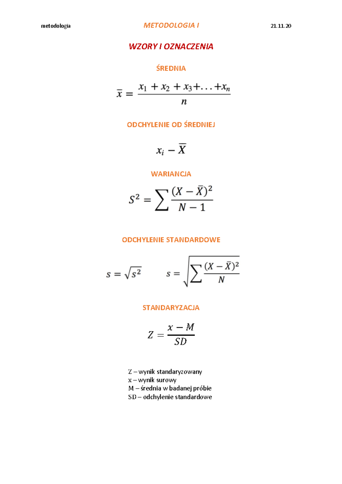 Metodologia i statystyka wzory i oznaczenia - metodologia METODOLOGIA I ...