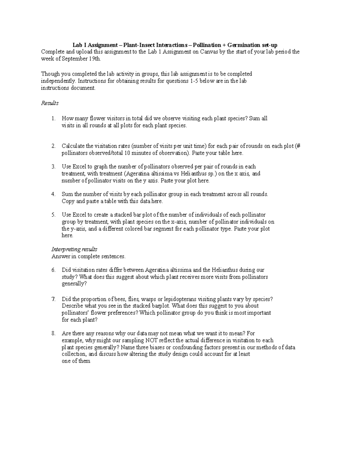 Plant Ecolgy Lab 1 Write UP - Lab I Assignment – Plant-Insect ...