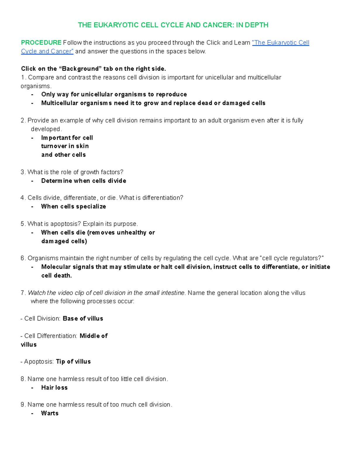 AP Bio HW Cell Cycle Regulation WS - THE EUKARYOTIC CELL CYCLE AND ...