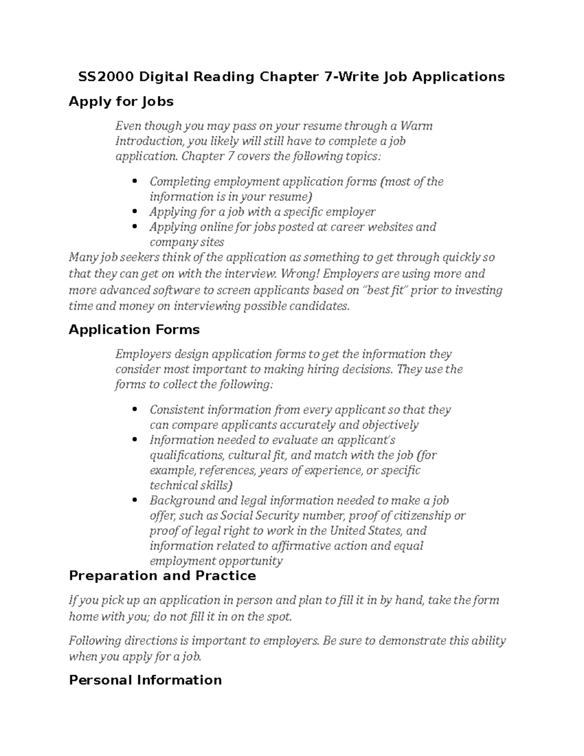 SS2000 Digital Reading Chapter 7 - Chapter 7 covers the following ...