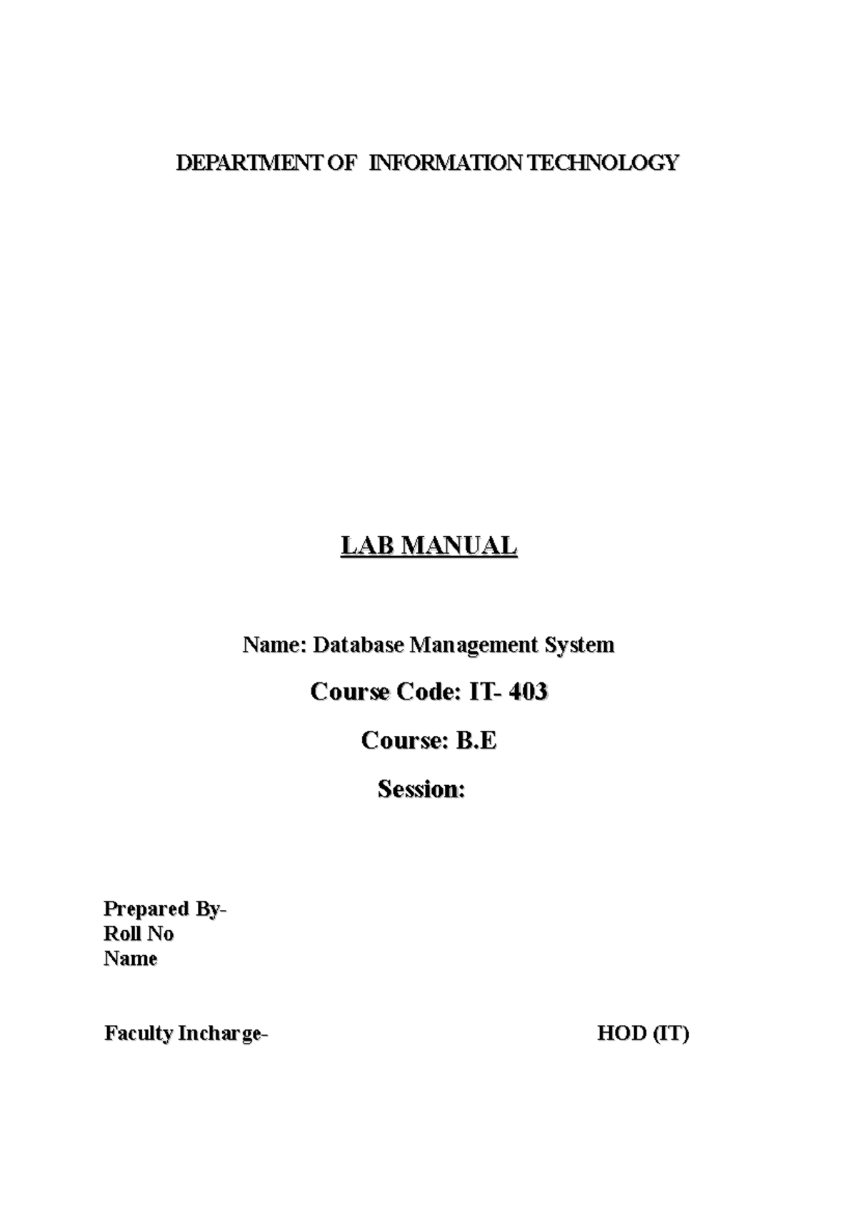 Lab Manual Dbms Rdbms Lab Manual Department Of Information Technologydepartment Of 1675