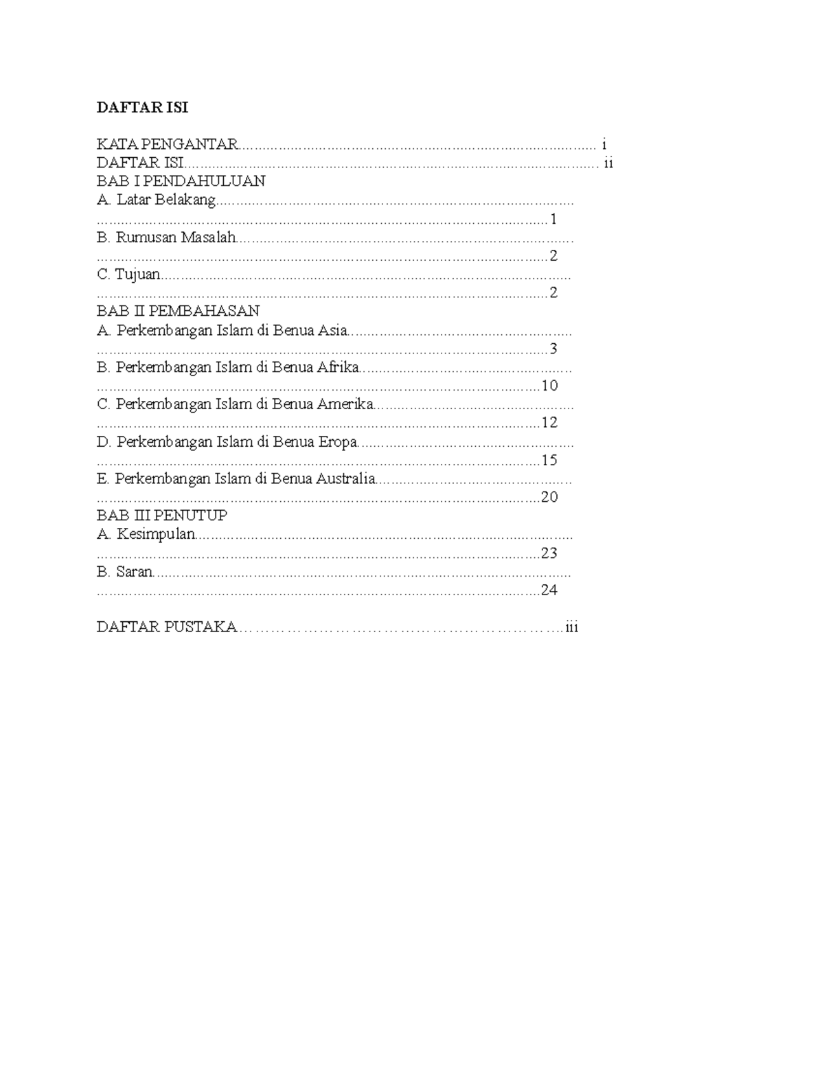 Makalah pai - DAFTAR ISI KATA - Studocu
