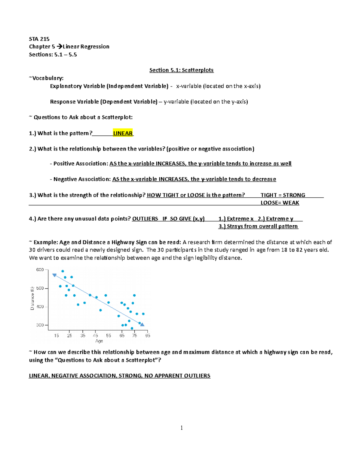 Chapter 5, Guided Notes, Filled In - STA 215 Chapter 5 Regression ...