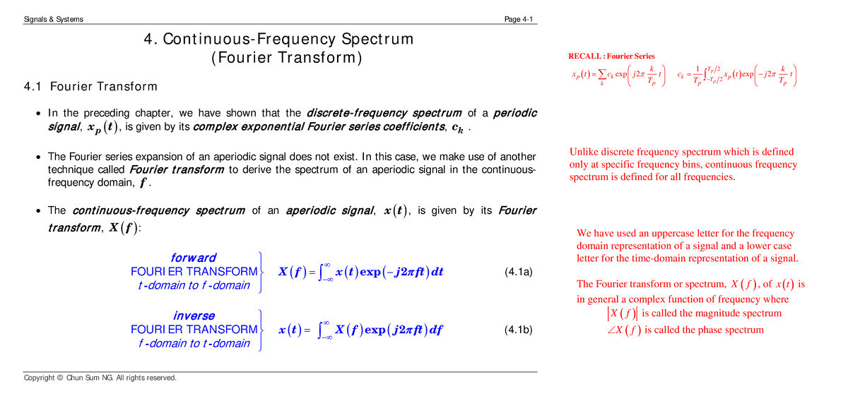 Ch04 Continuous-Frequency Spectrum (Fourier Transform) - Cont inuous ...