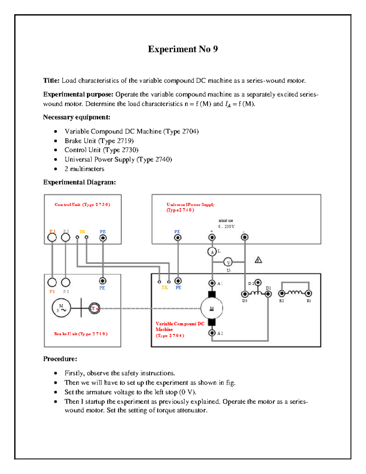 Experiment No 9 - lab - Experiment No 9 Title: Load characteristics of the variable compound DC ...