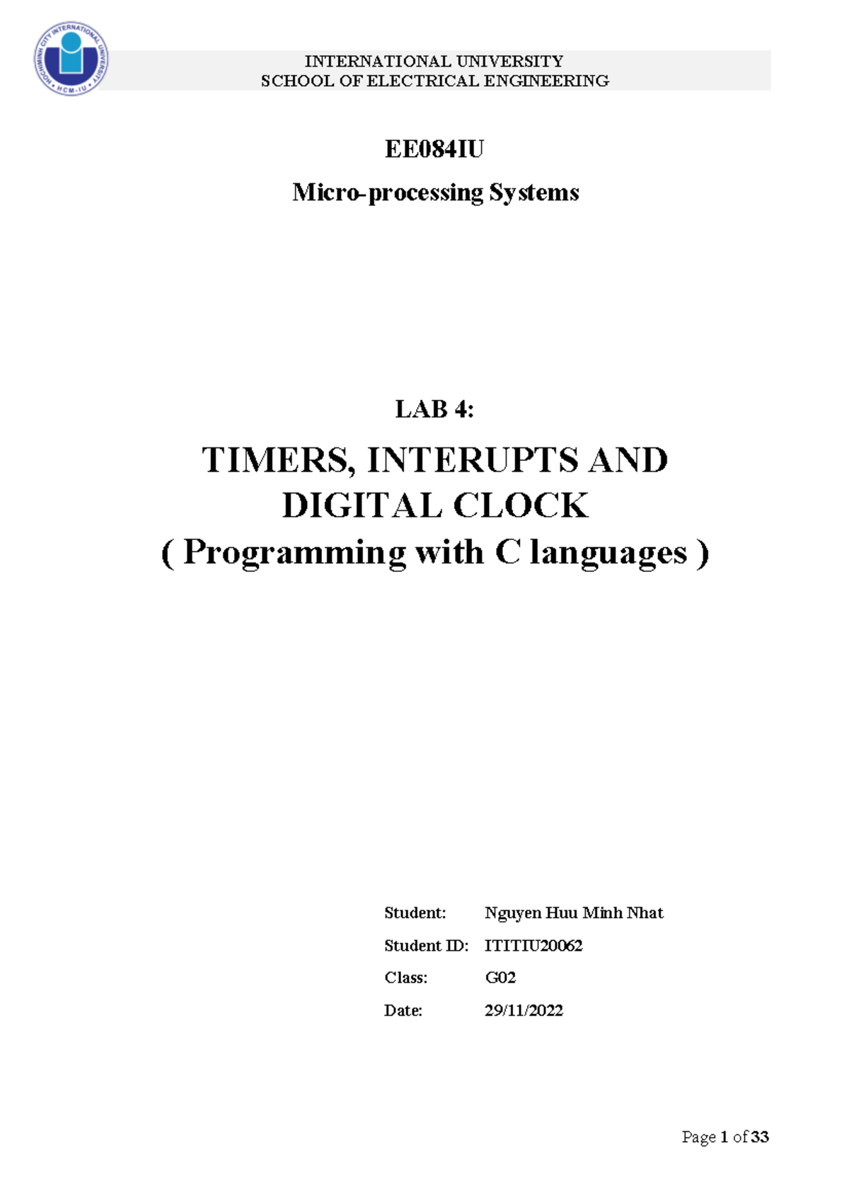 Lab4 Ititiu 2006 2 - lab - SCHOOL OF ELECTRICAL ENGINEERING EE084IU Micro-processing Systems LAB ...