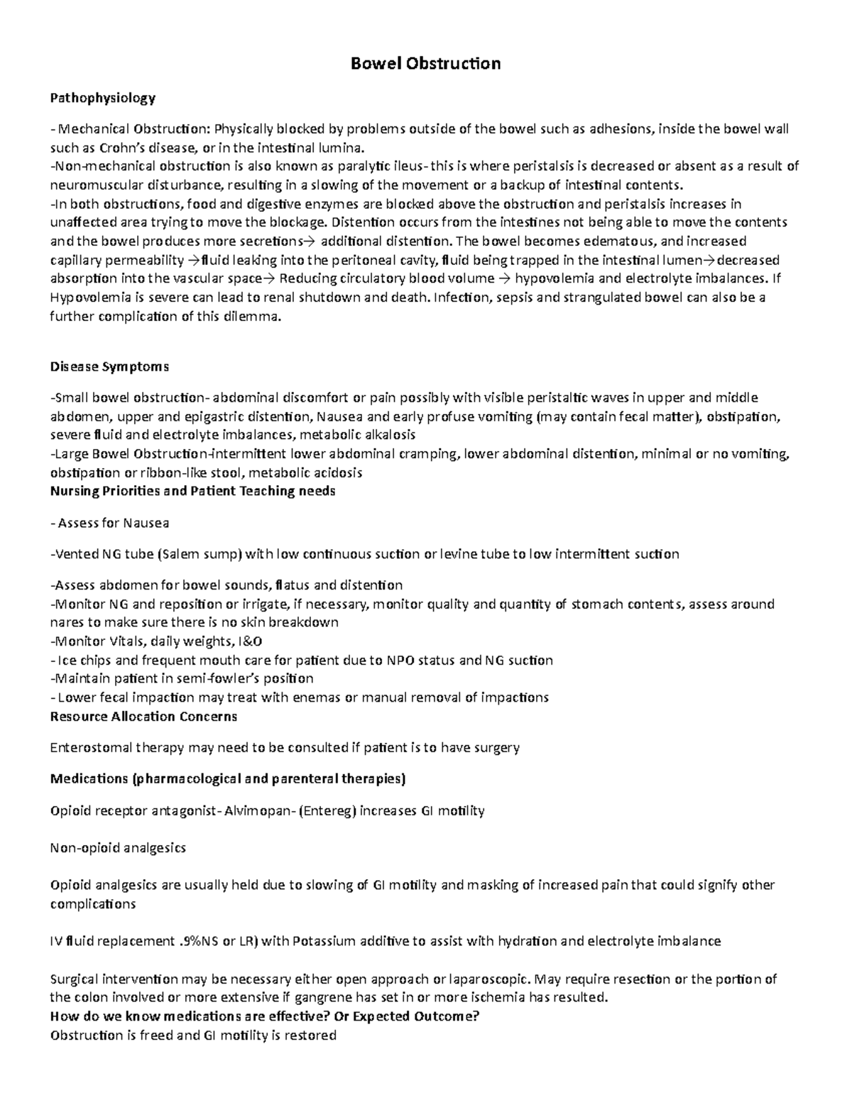 Exam 4 Bowel Obstruction - Bowel Obstruction Pathophysiology Mechanical ...