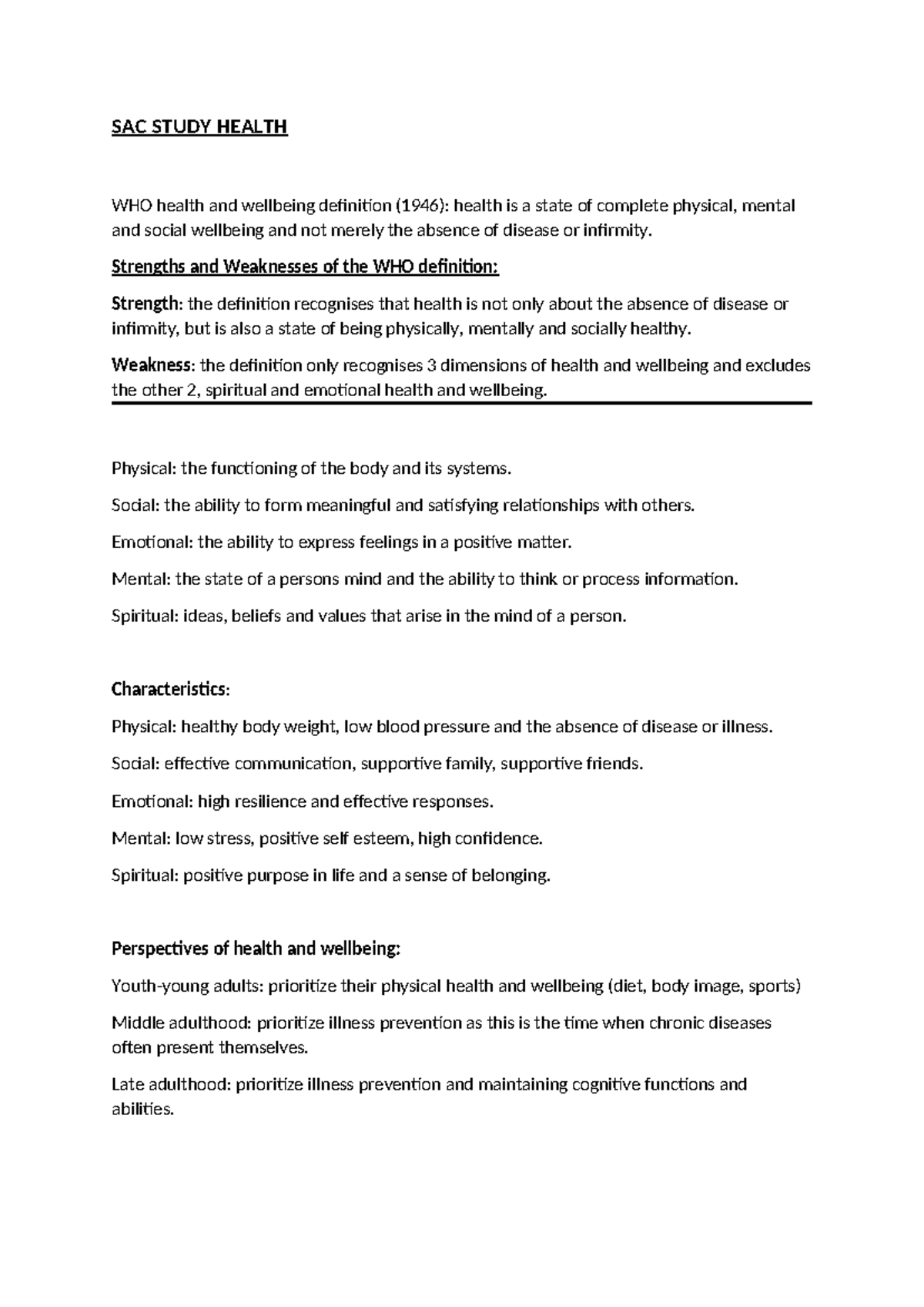 SAC Study Health - SAC STUDY HEALTH WHO health and wellbeing definition ...