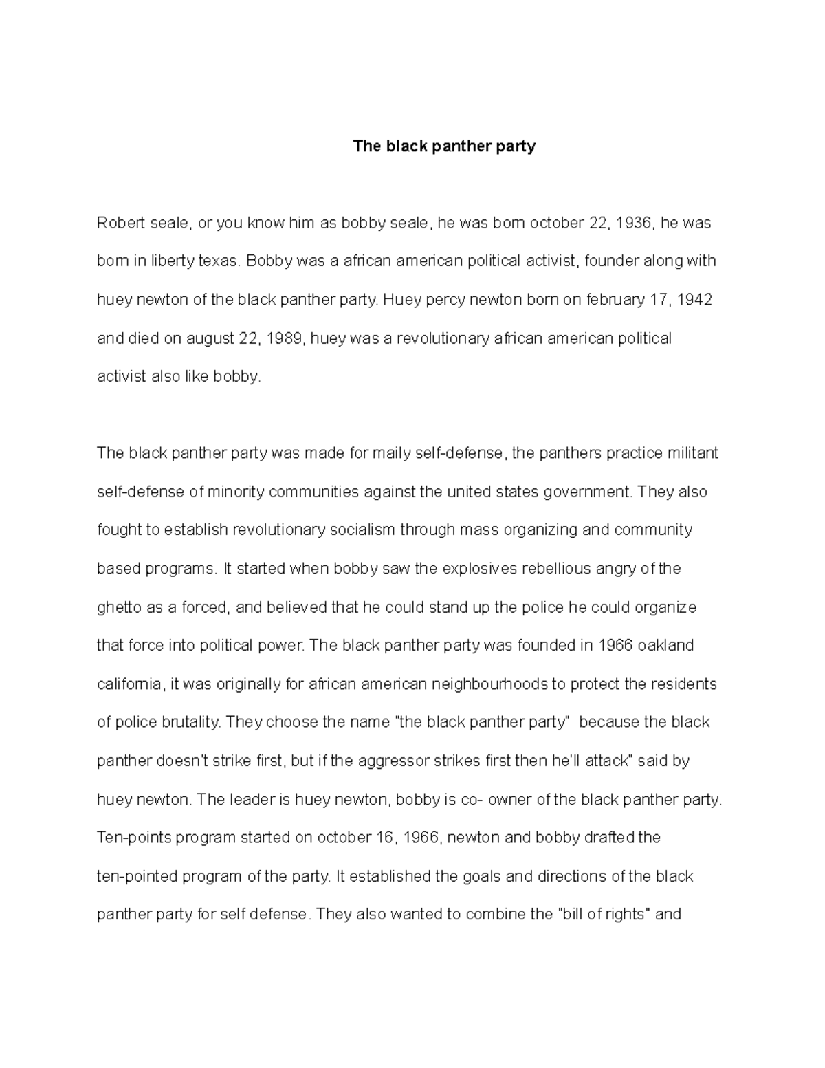 Project for tokponway - Prof g - The black panther party Robert seale ...