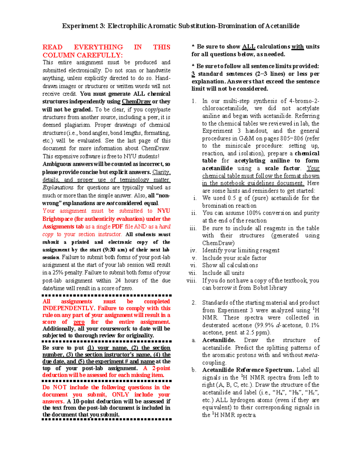 FA2024 Exp3 EAS Bromination - Post-lab Assignment - Experiment 3 ...
