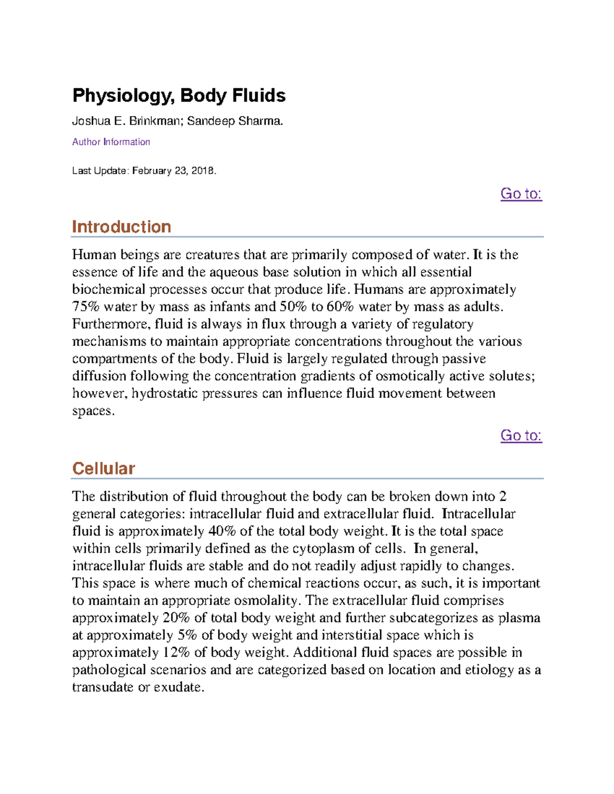 Bodyfluid - School notes of physiology - Physiology, Body Fluids Joshua ...
