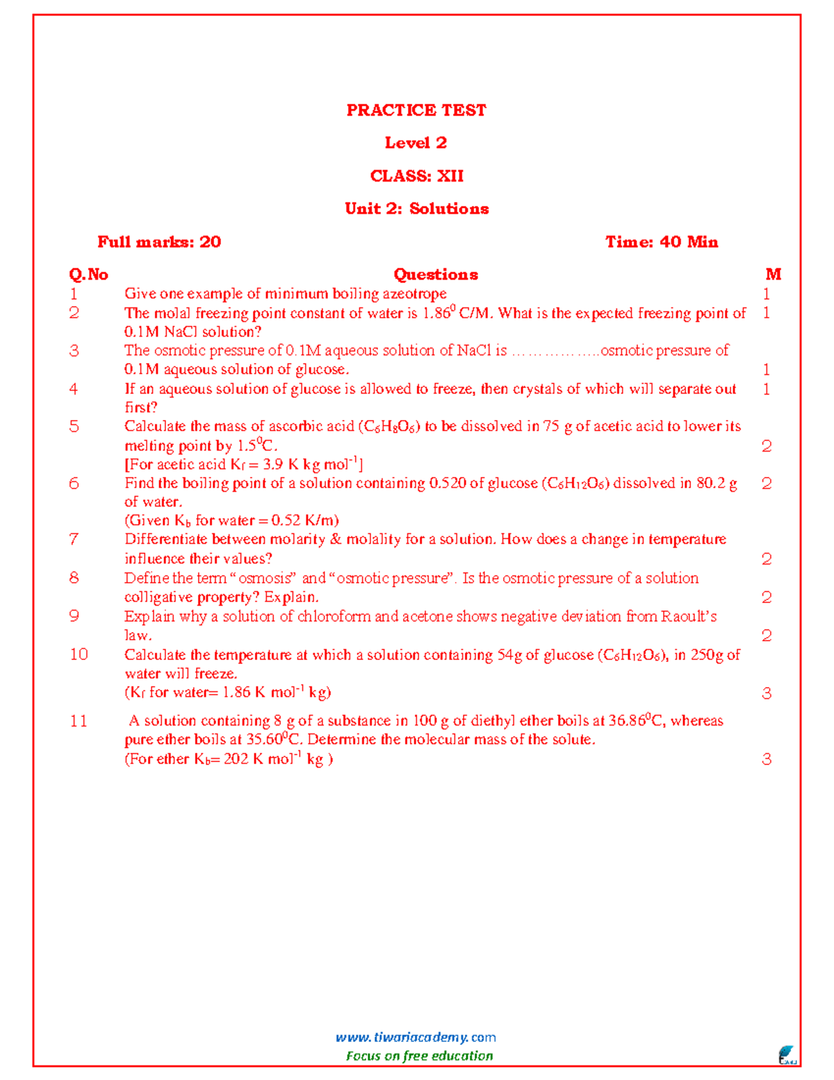 12 Chemistry Chapter Tests Chapter 2 Level 2 Test 1 - Warning: TT ...