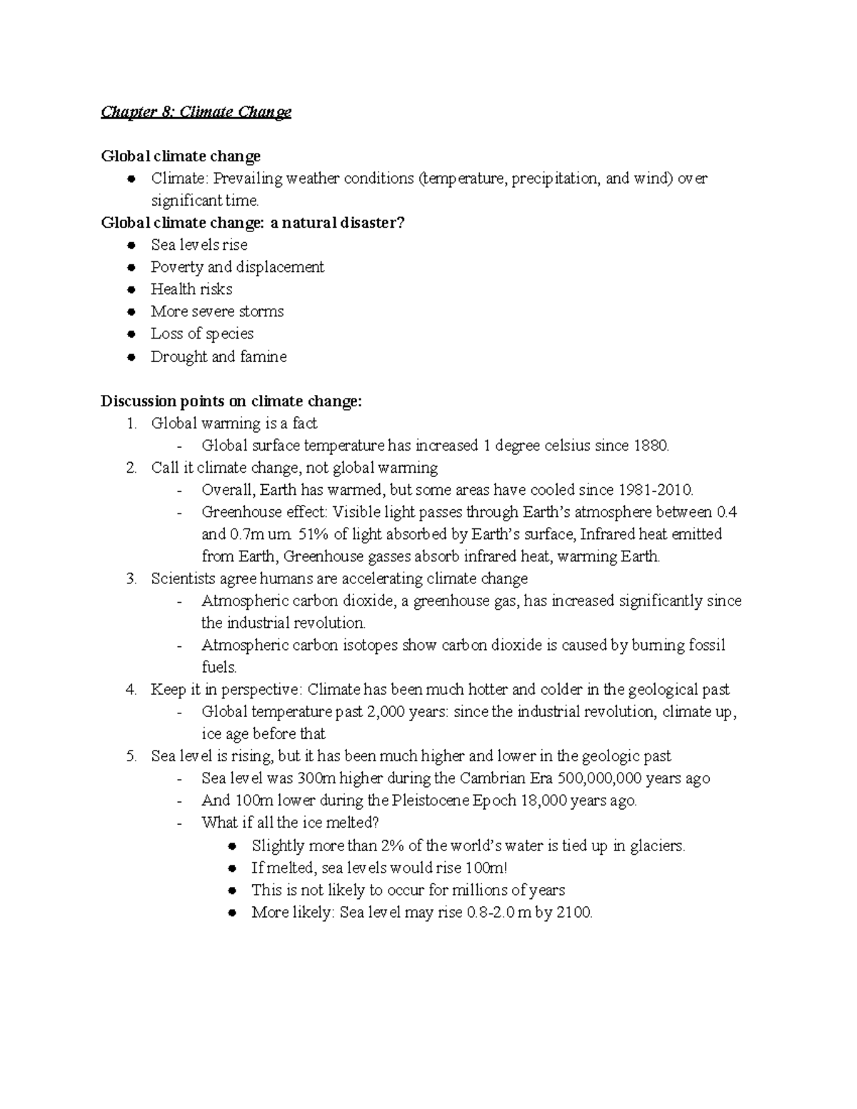 Week 8 Climate Change Notes - Chapter 8: Climate Change Global climate ...