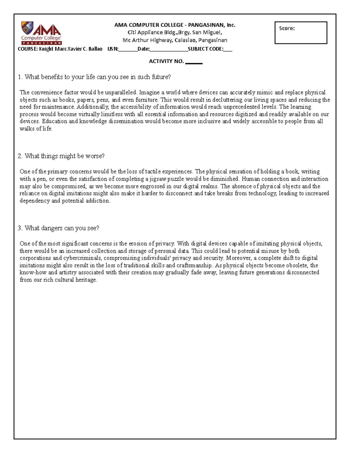 Activity Format Print IN 8 - AMA COMPUTER COLLEGE - PANGASINAN, Inc ...