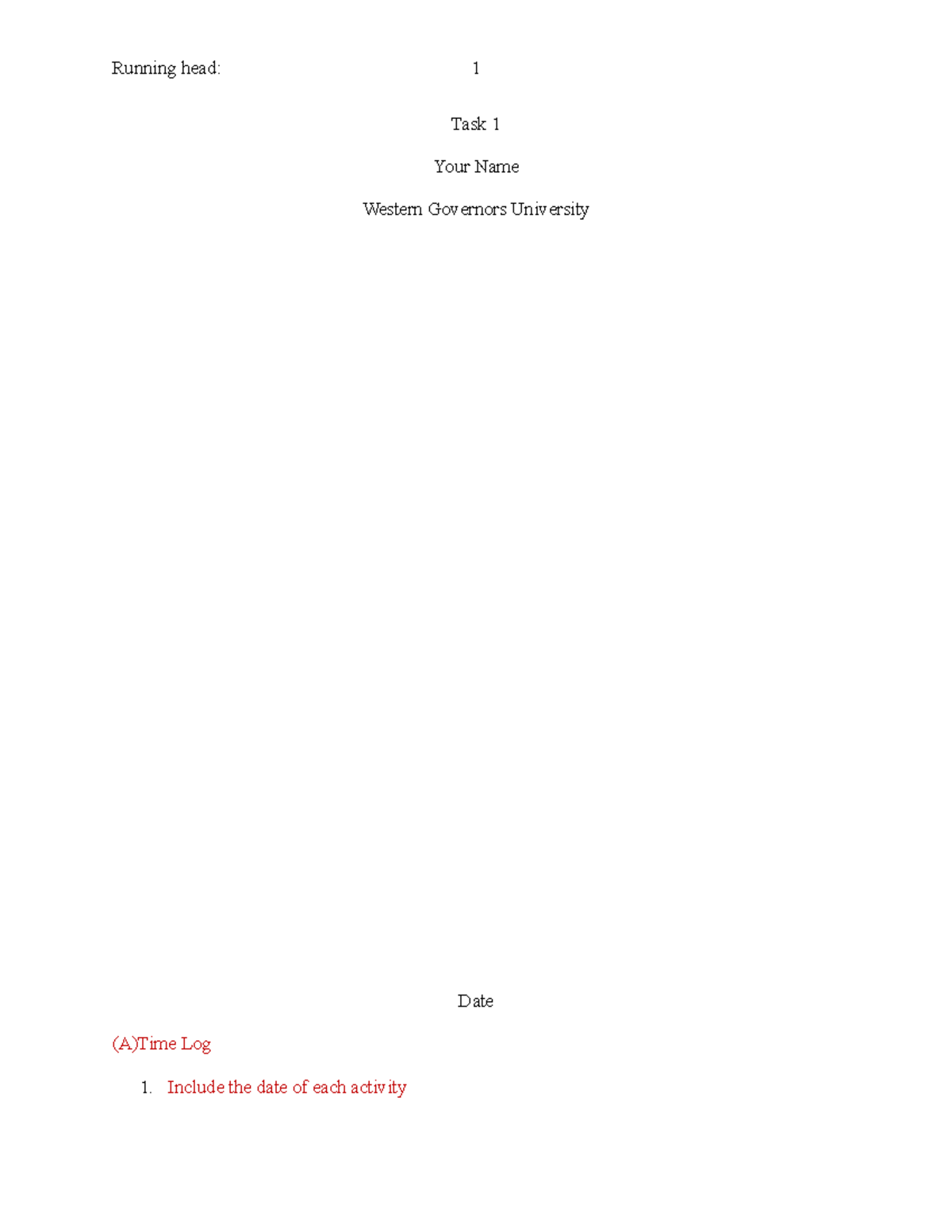 C229 V6 task 1 template - Running head: 1 Task 1 Your Name Western ...