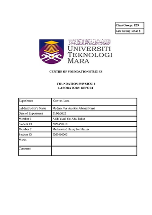Lab Report - foundation - LAB REPORT GROUP 1 (PHY094) Experiment: Basic ...