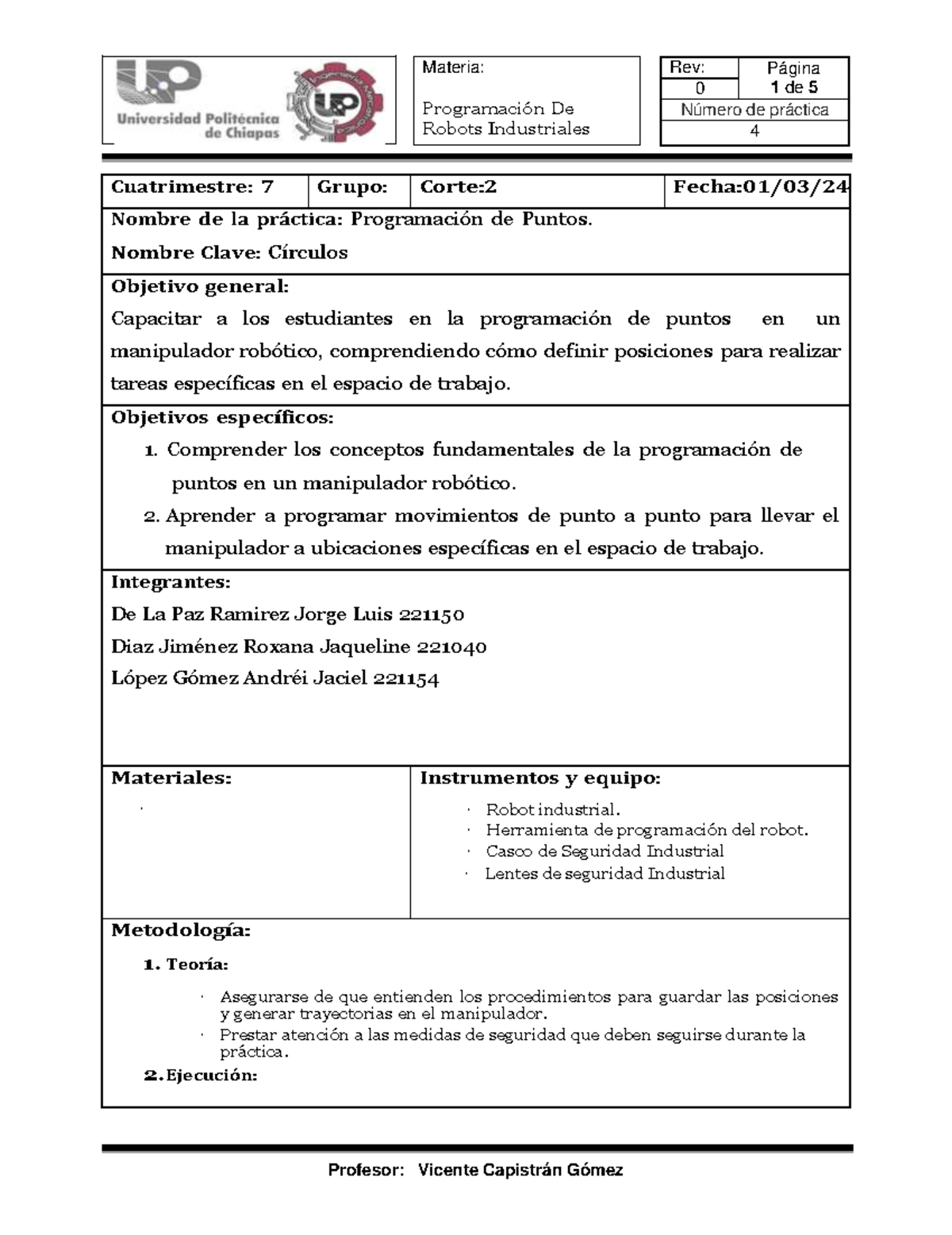 Pr-ctica 4 Pd RI Enero 2024 Programacion de Puntos C-rculos - Cuatrimestre: 7 Grupo: Corte:2 ...